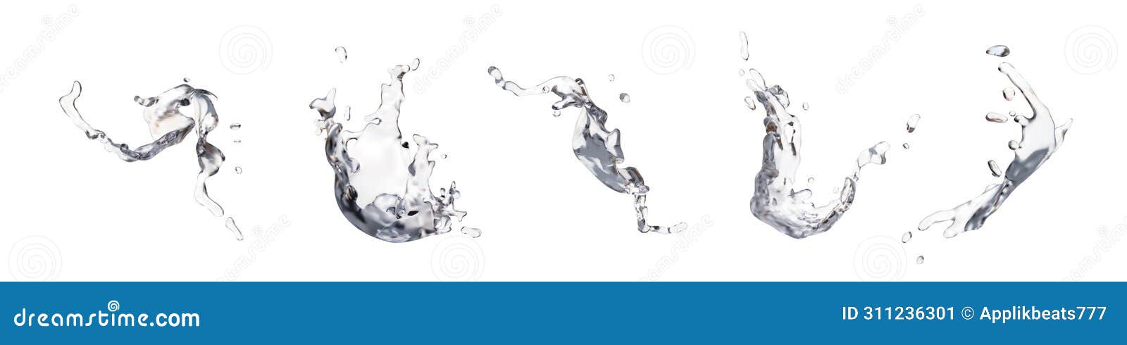 Set of Five Water Vector Splashes. Transparent Abstract Forms, Curves ...