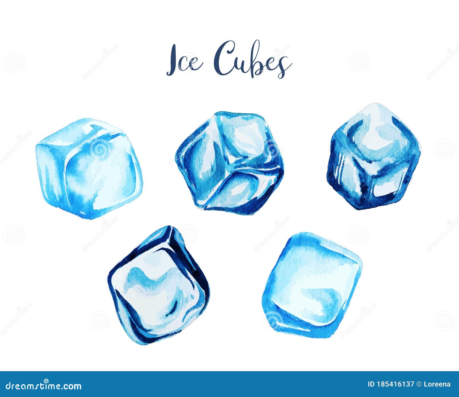 Set of Five Watercolor Ice Cubes, Hand Drawn Stock Vector ...