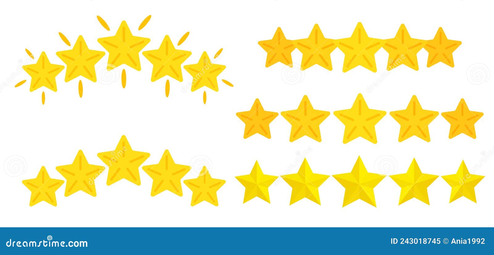 A Set of Five Yellow Rating Stars. Evaluation Concept. Vector Image ...