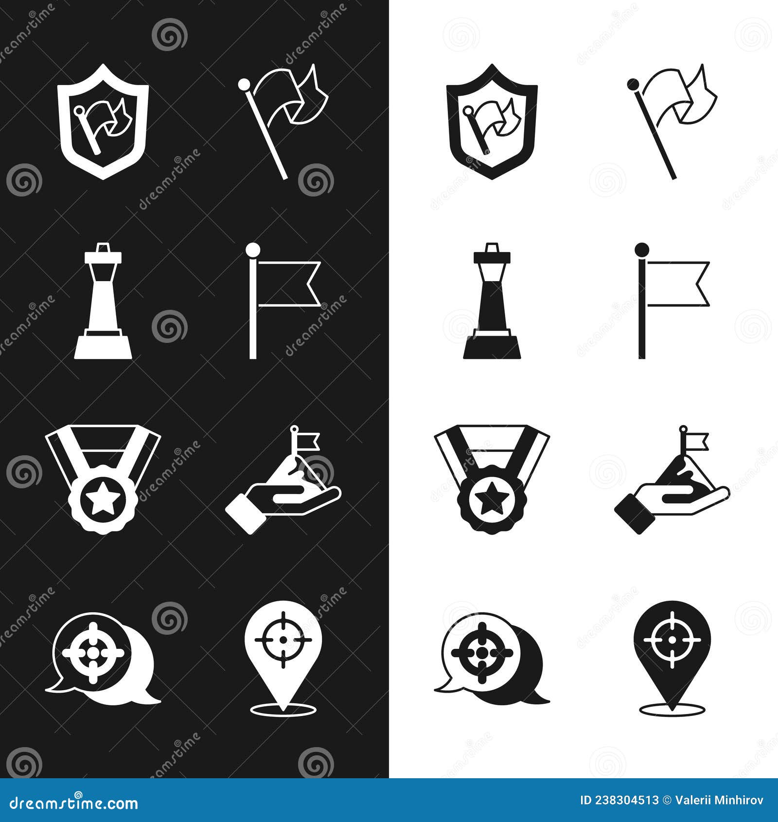 Set Flag, Chess, Shield with Flag, Medal, Mountains, Target and Icon ...