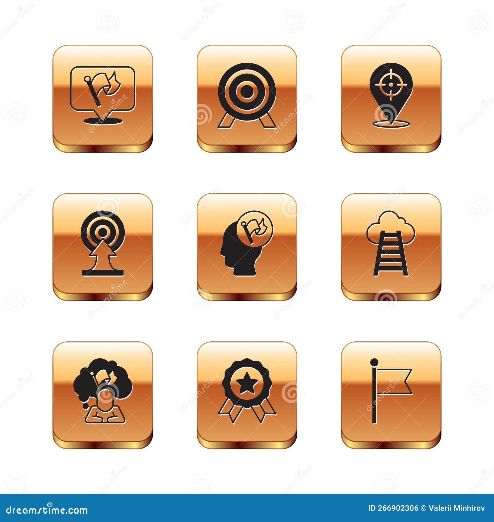 Set Flag, Man Holding Flag, Medal, Hand, Target with Arrow, and Icon ...