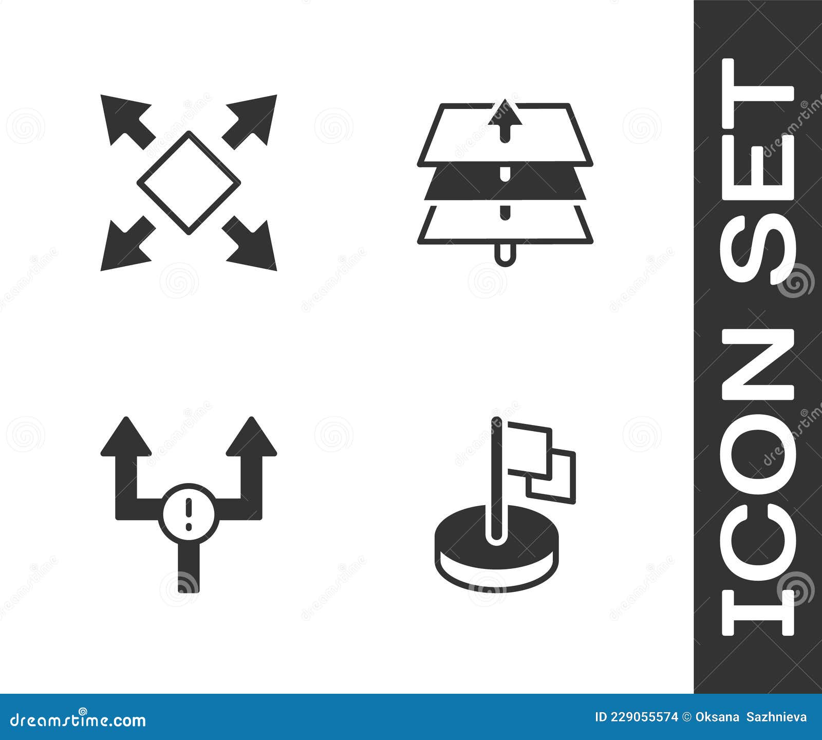 Set Flag, Many Ways Directional Arrow, Arrow and Layers Icon. Vector ...