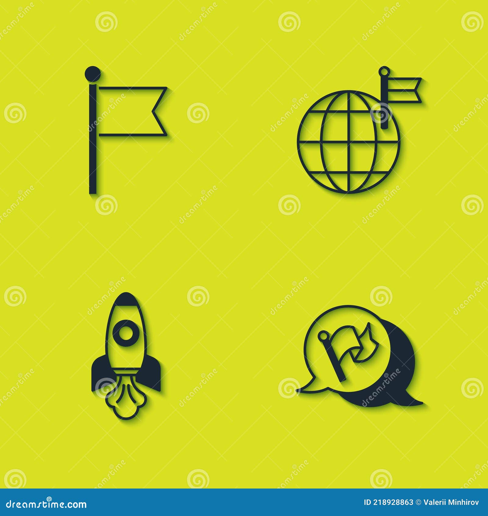 Set Flag, , Rocket Ship and Planet with Flag Icon. Vector Stock Vector ...