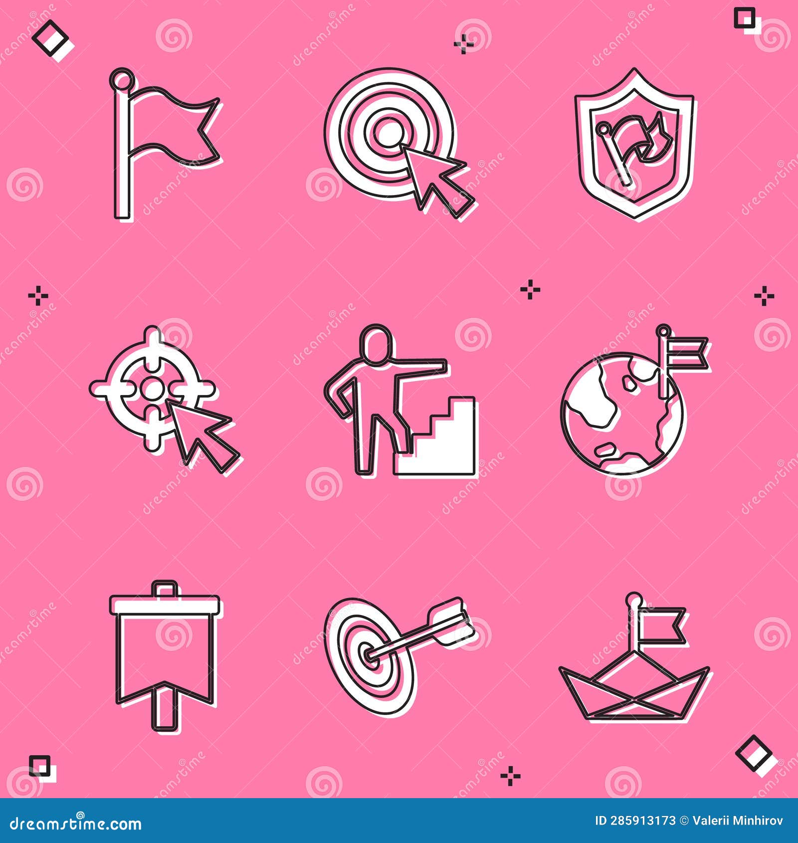 Set Flag, Target with Arrow, Shield Flag, Stair Finish, Planet, and ...