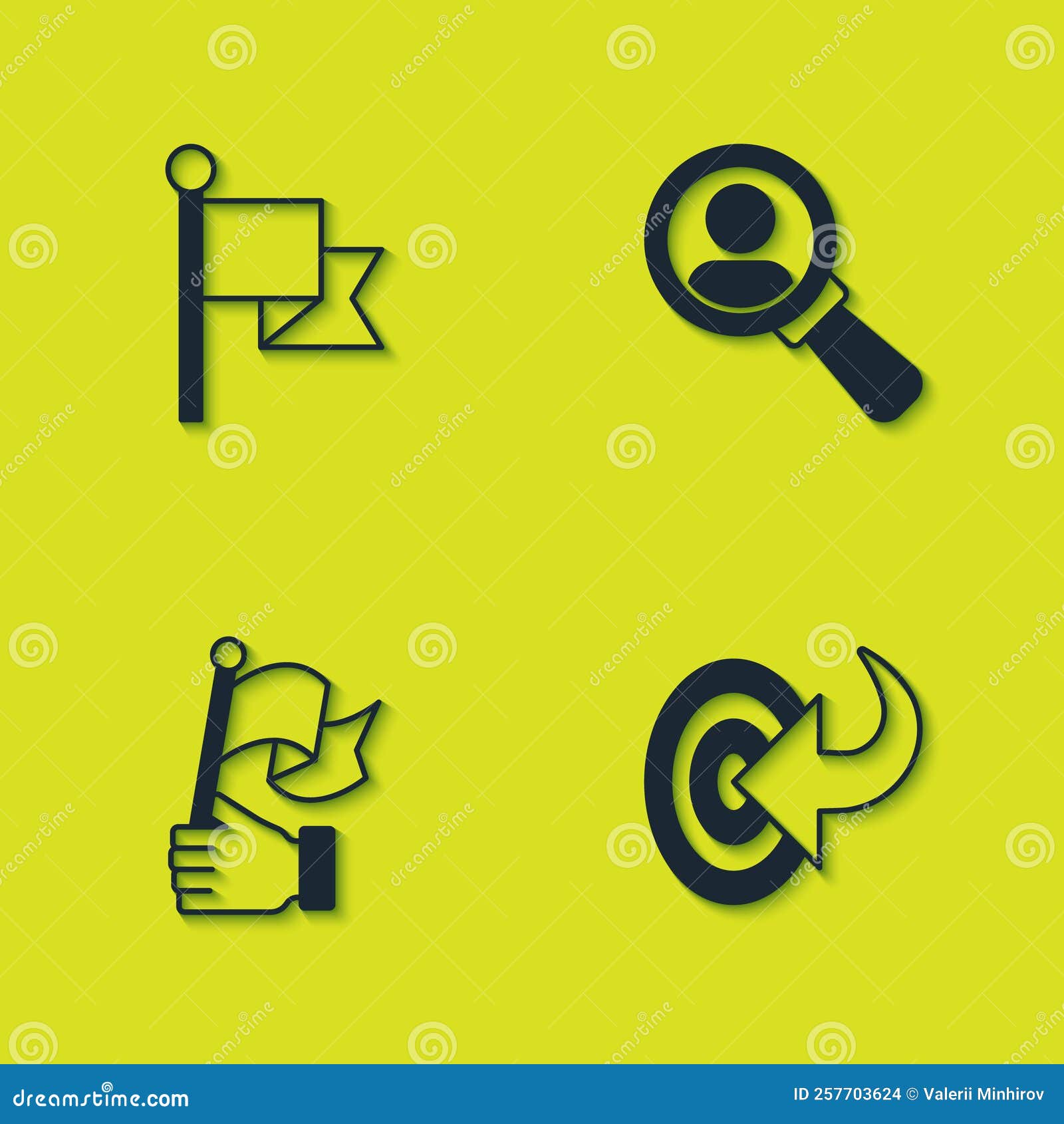 Set Flag, Target, Hand Holding Flag and Magnifying Glass for Search ...