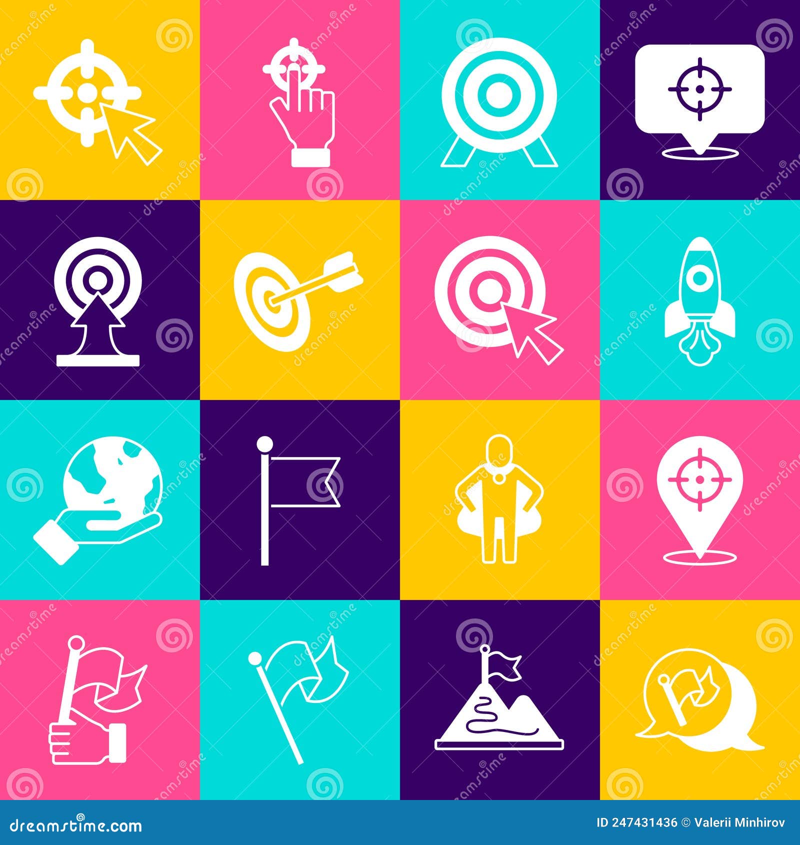 Set Flag, Target, Rocket Ship, with Arrow, and Icon. Vector Stock ...