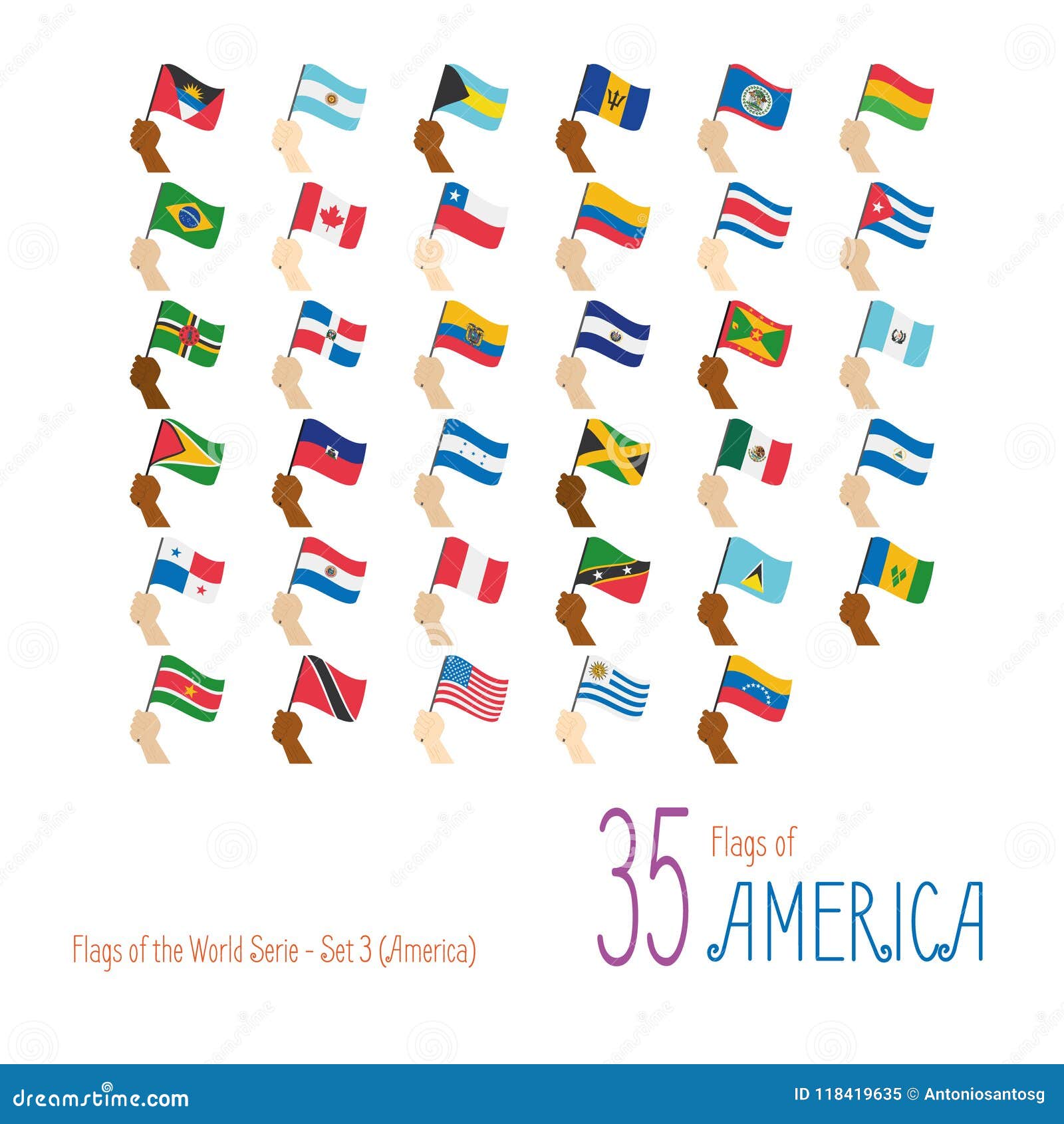 Set of 35 Flags of America. Hand Raising the National Flags of 35 ...