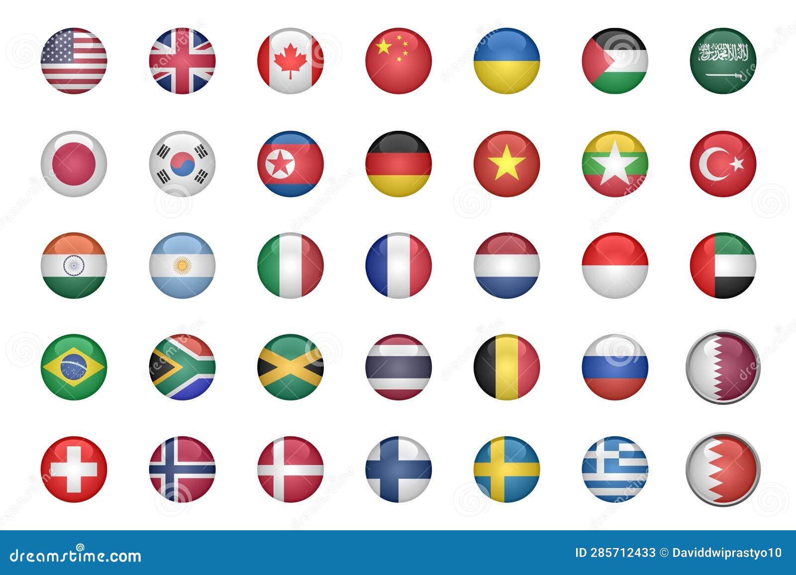 Set of Flags Buttons of Various Countries, 3d Shaped and Glossy Stock ...