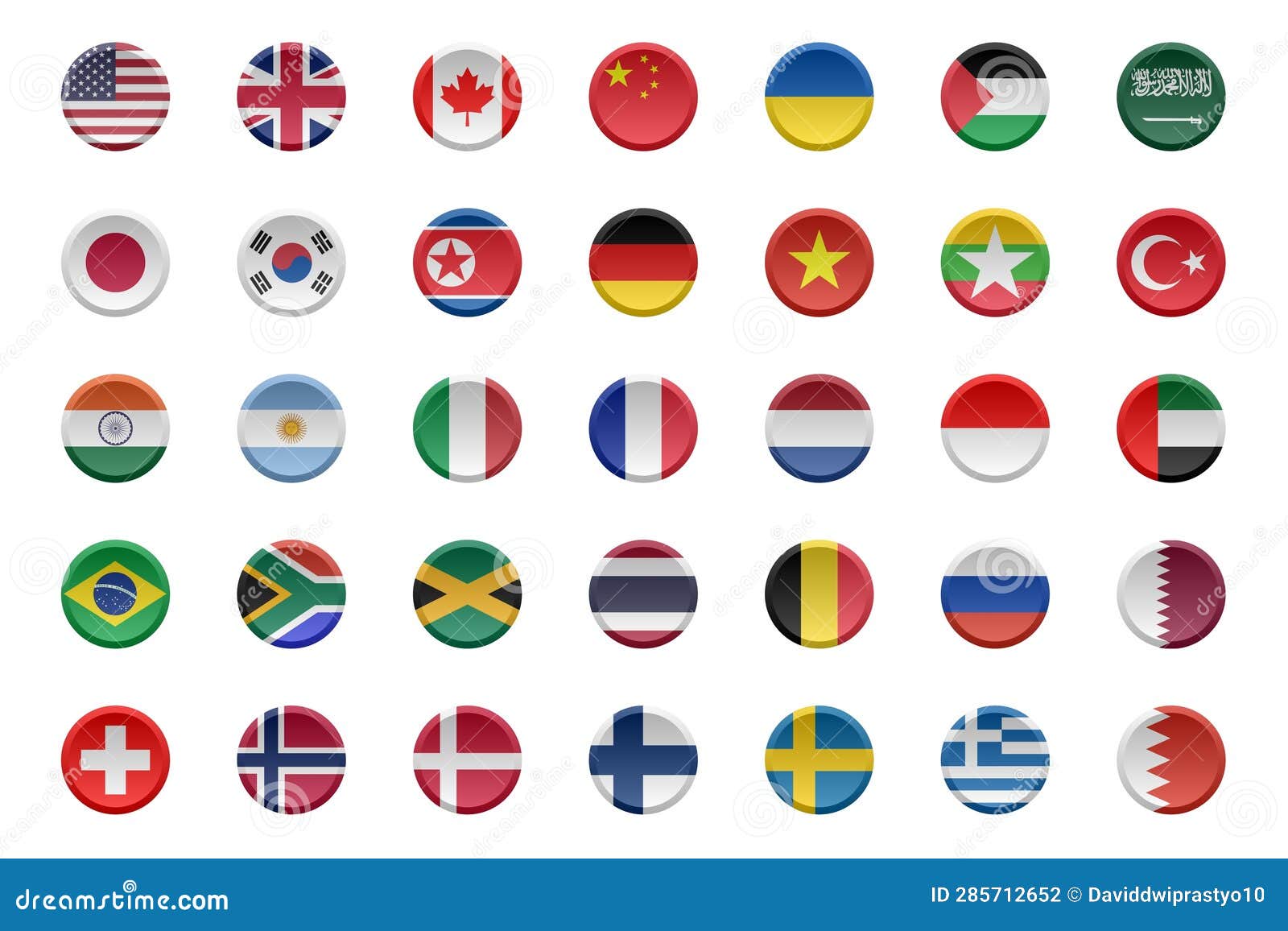 Set of Flags Buttons of Various Countries, 3d Shaped Stock Vector ...
