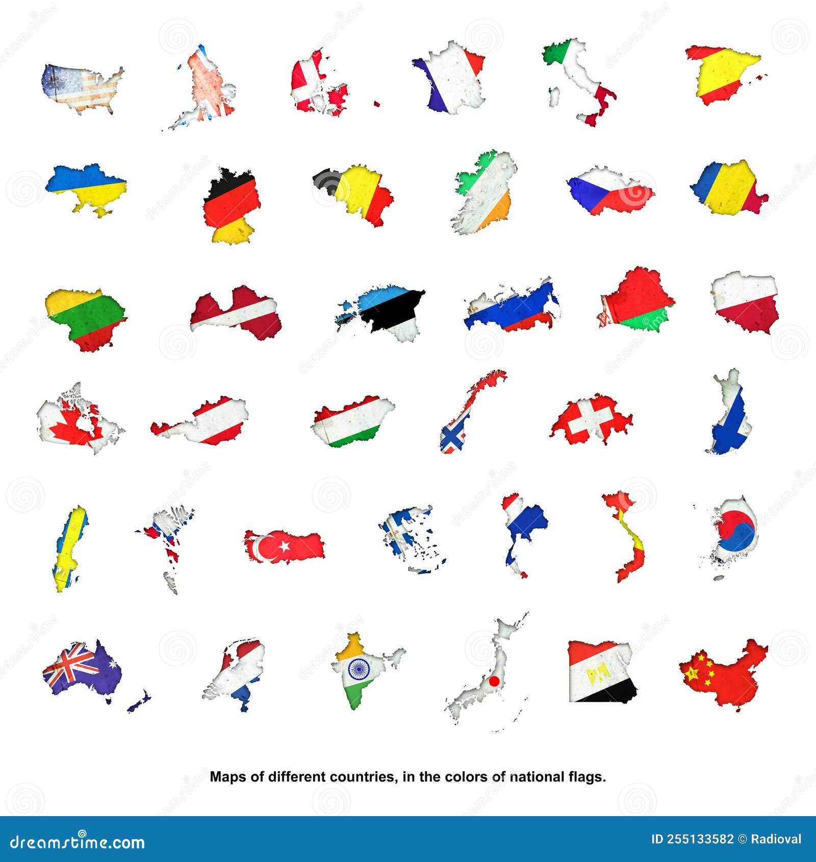 Set, Flags Different Countries in the Form of a Map. Shadow. Isolated ...