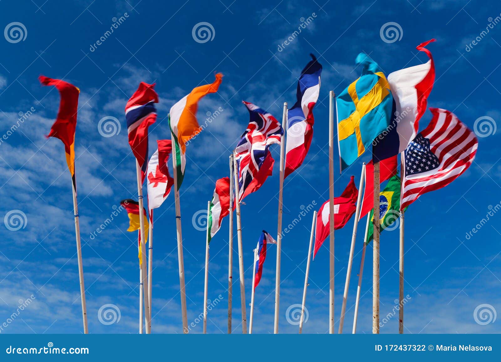 Set of Flags Fluttering in the Wind Stock Photo - Image of ensign ...