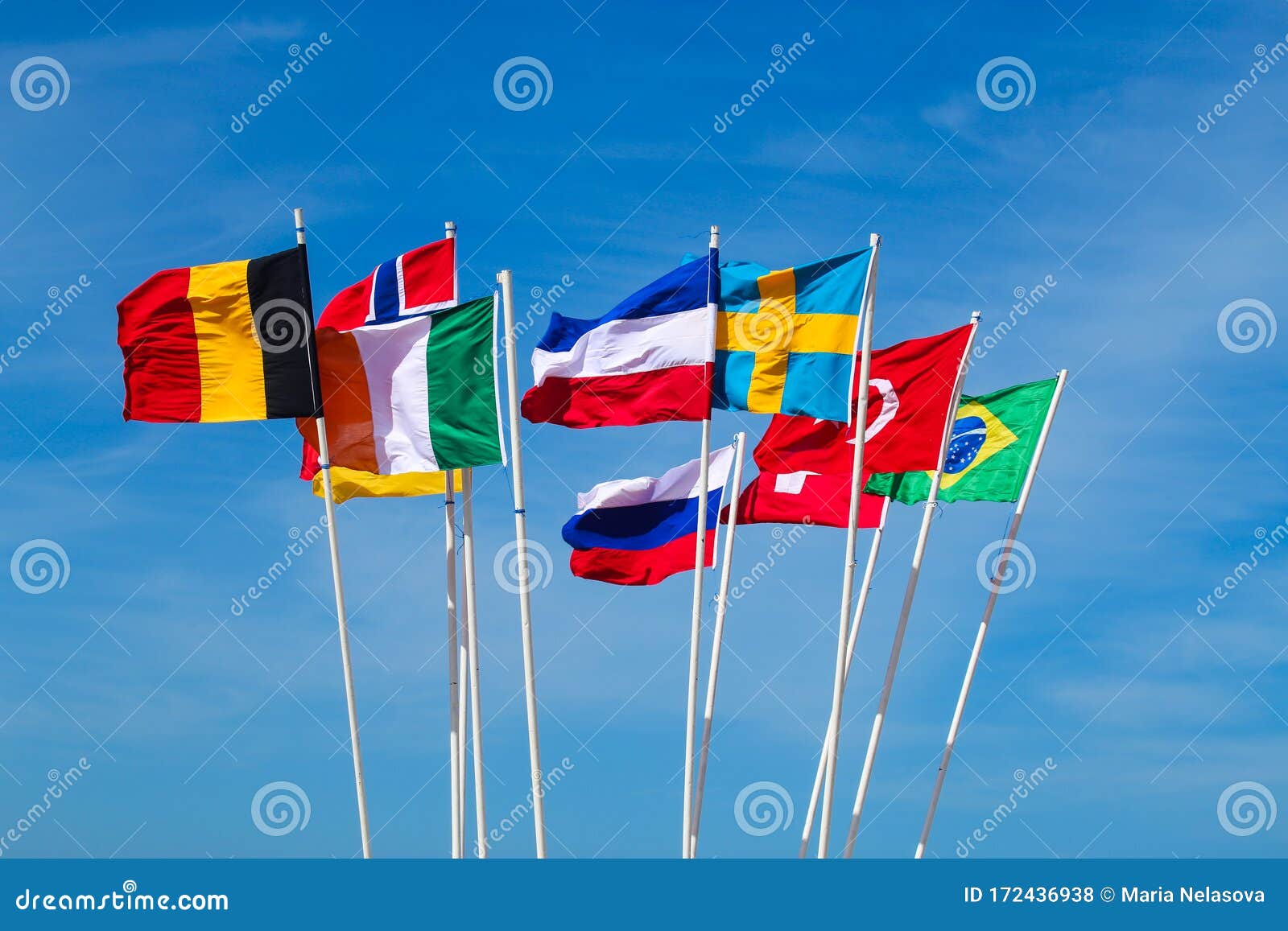 Set of Flags Fluttering in the Wind Stock Photo - Image of ...