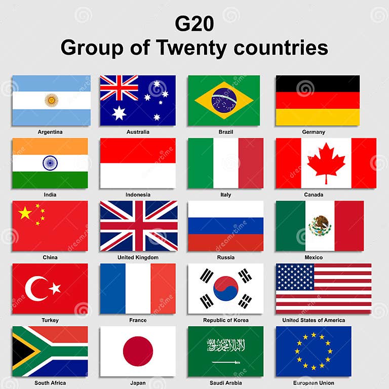 Set Flags G20 with Names. Vector Illustration Stock Vector ...