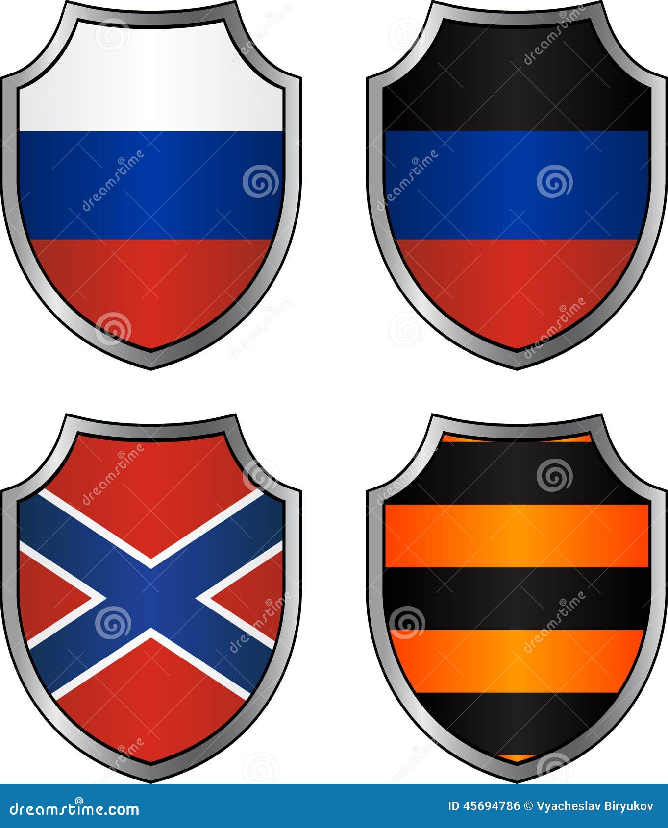 Set of Flags and Georgievsky Ribbon in Shields Stock Vector ...