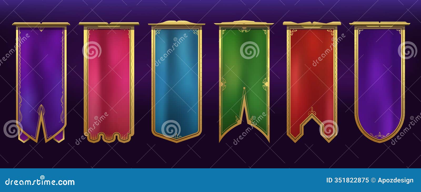 Set of Flags with Heraldry Elements in Medieval or Fantasy Style ...