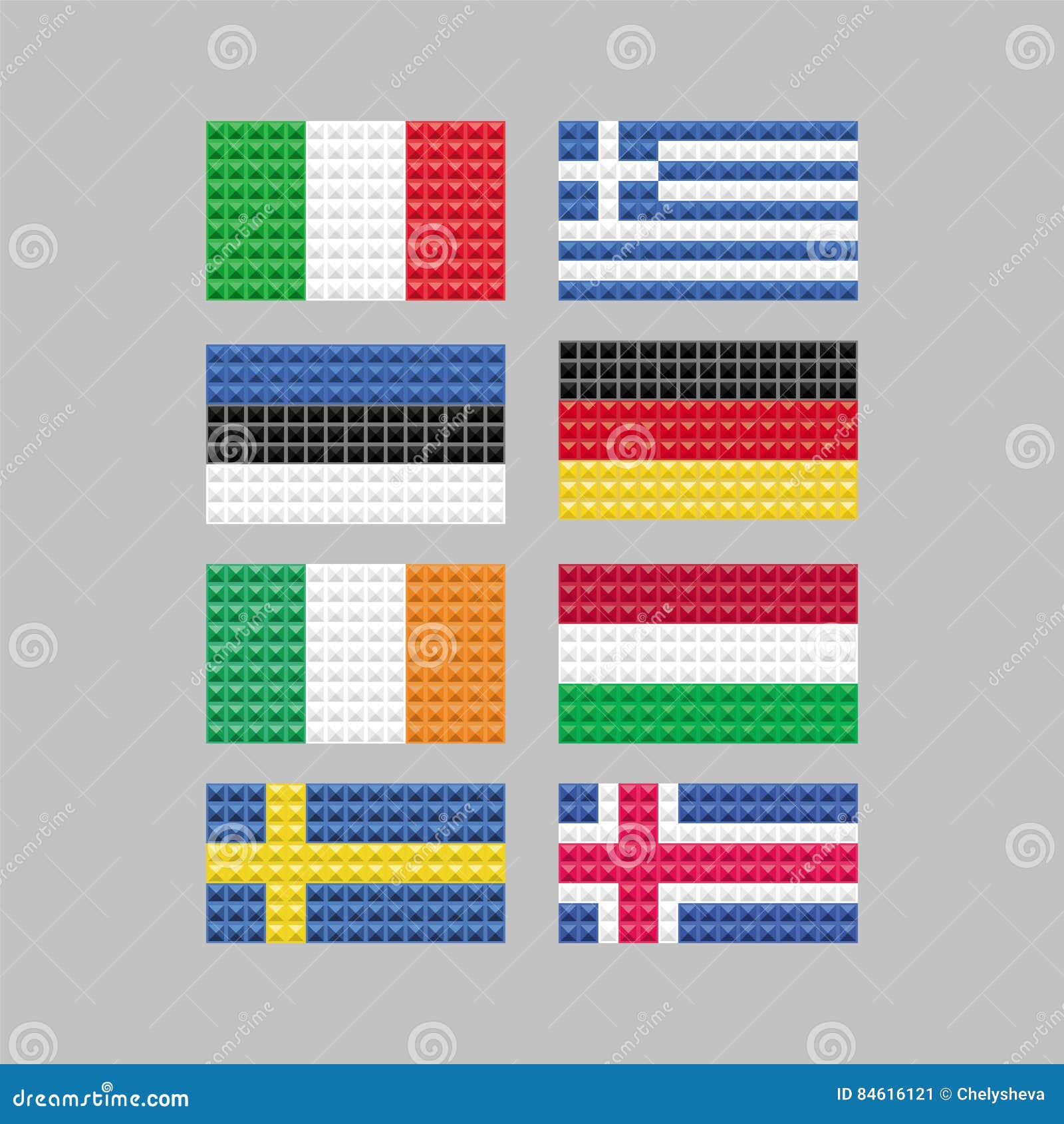 Set of Flags Made Up of Squares Stock Vector - Illustration of estonia ...