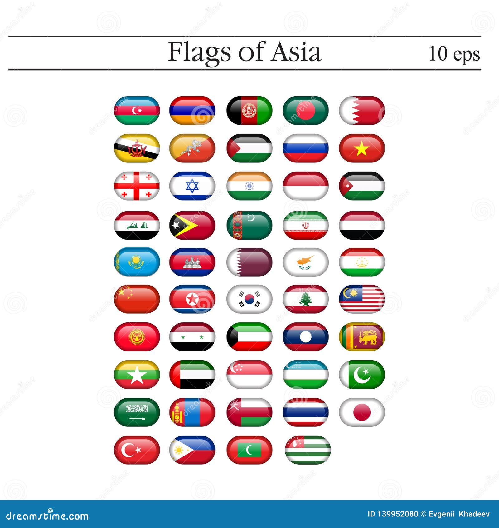A Set of Flags Oval Badges. Asia. 10 Eps Stock Illustration ...