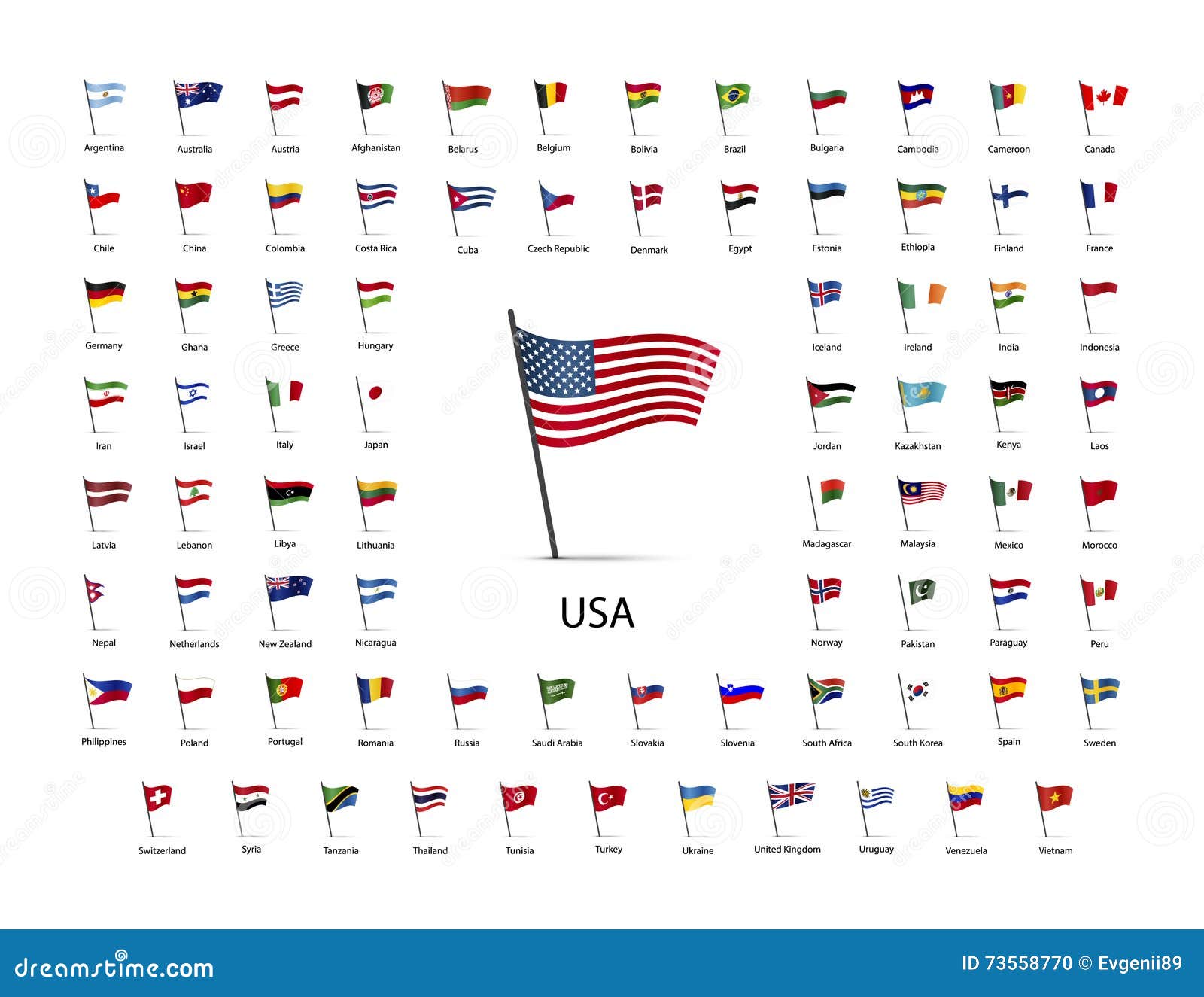 Set of Flags on a Pole with Shadow on White Stock Illustration ...