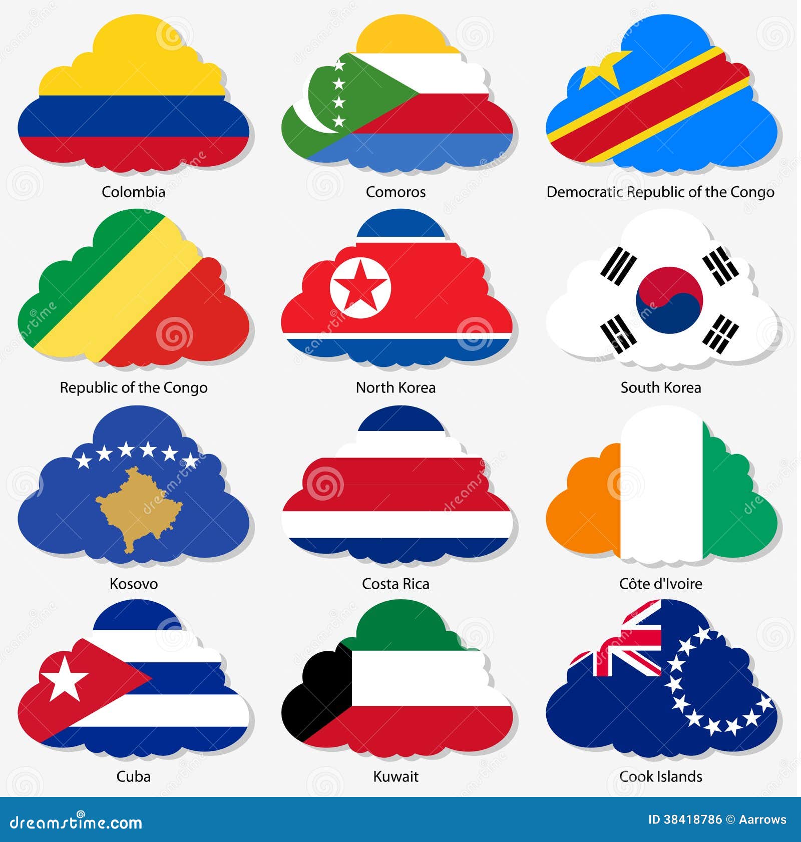 Set Flags of World Sovereign States in Form Stock Vector - Illustration ...