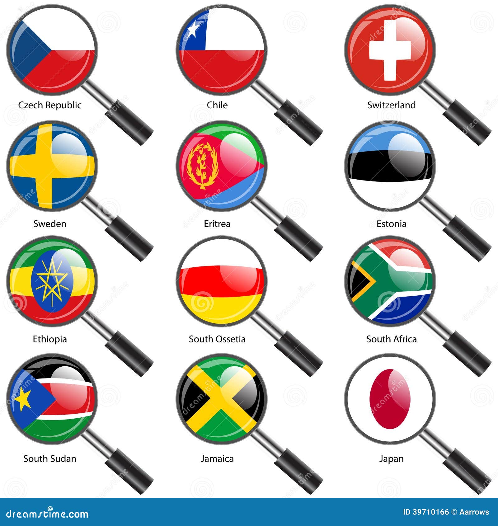 Set Flags of World Sovereign States Magnifying Glass. Stock Vector ...