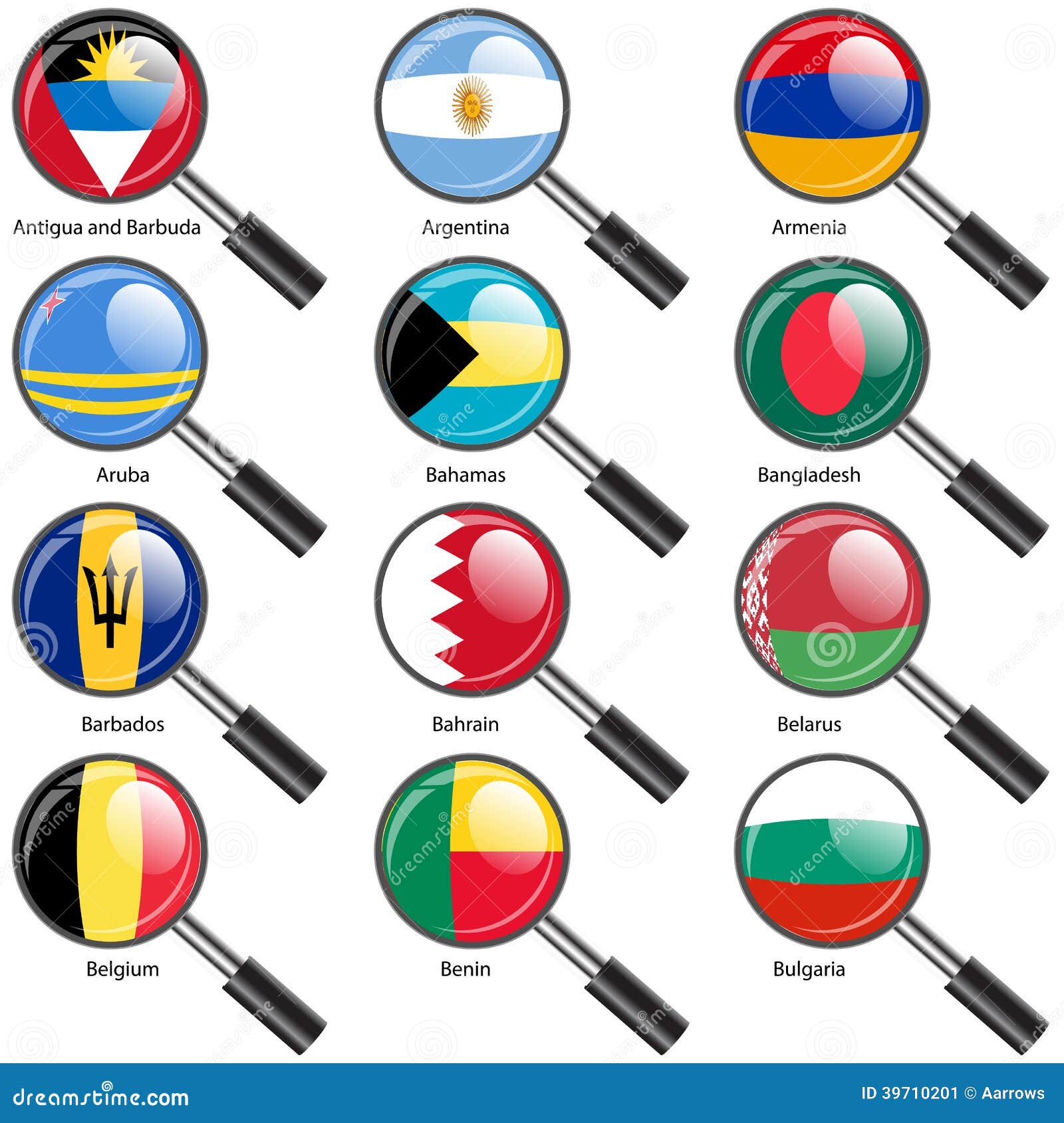 Set Flags of World Sovereign States Magnifying Glass. Stock Vector ...