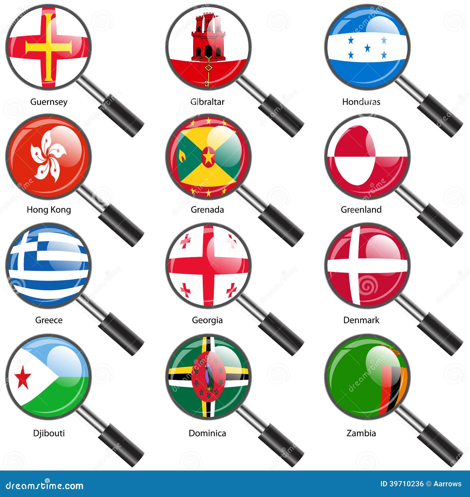 Set Flags of World Sovereign States Magnifying Glass. Stock Vector ...