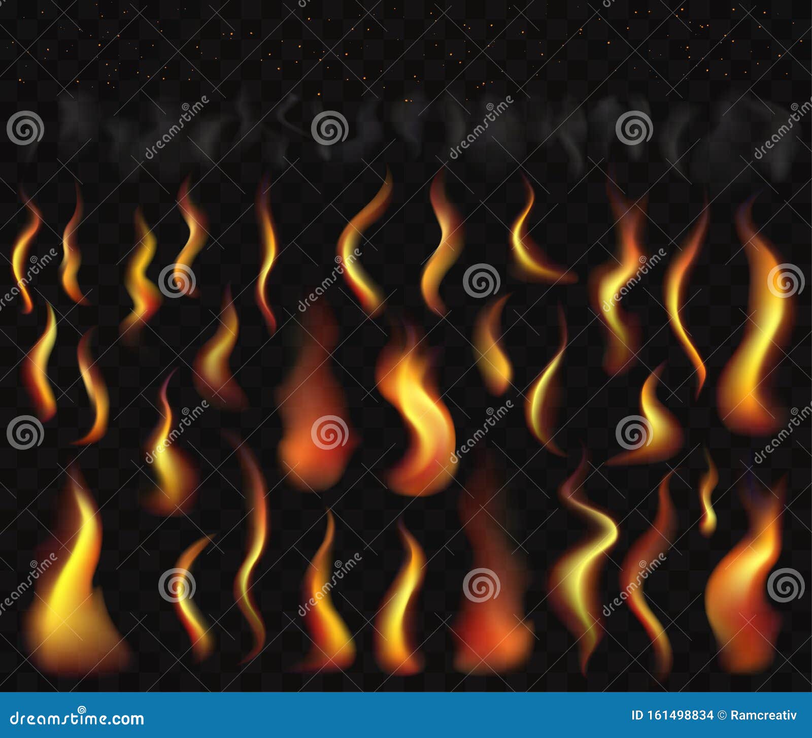 Set of Flame Fire Smoke and Burning Sparks. Stock Vector - Illustration ...