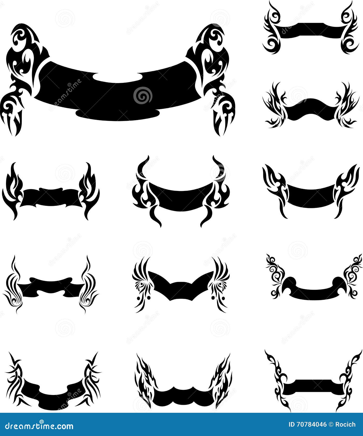 Set of Flame Motto Ribbons stock vector. Illustration of emblematic ...