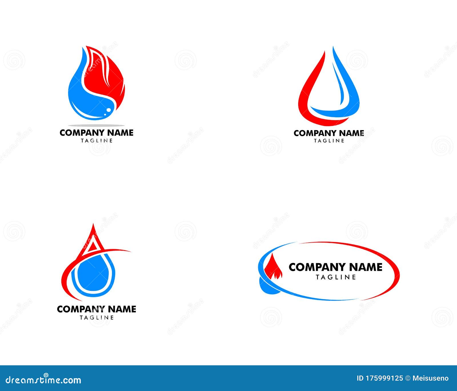 Set of Flame and Water Logo Design, Plumbing and Heating Logo Design ...
