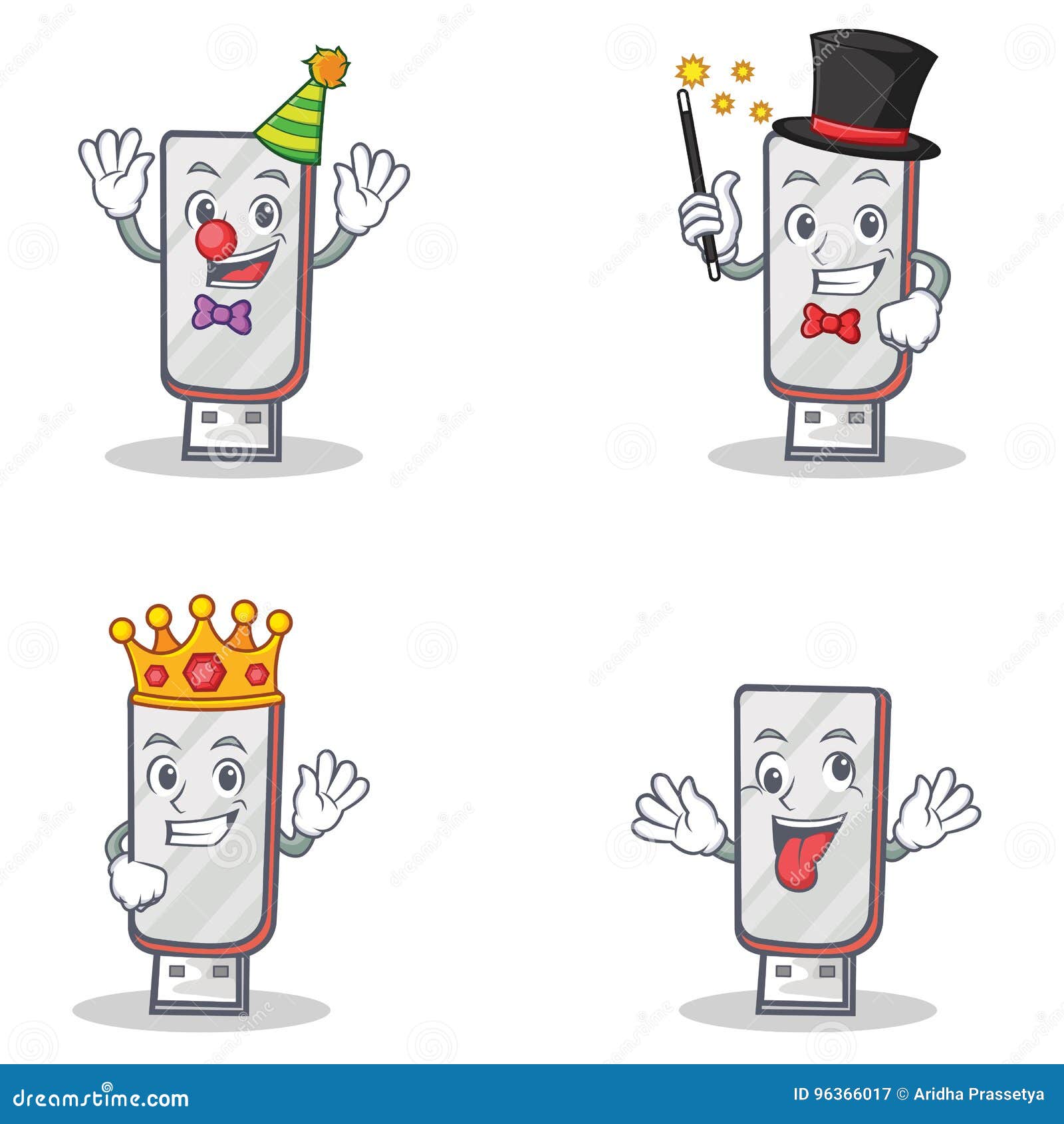 Set of Flashdisk Character with Clown Magician King Crazy Stock Vector ...