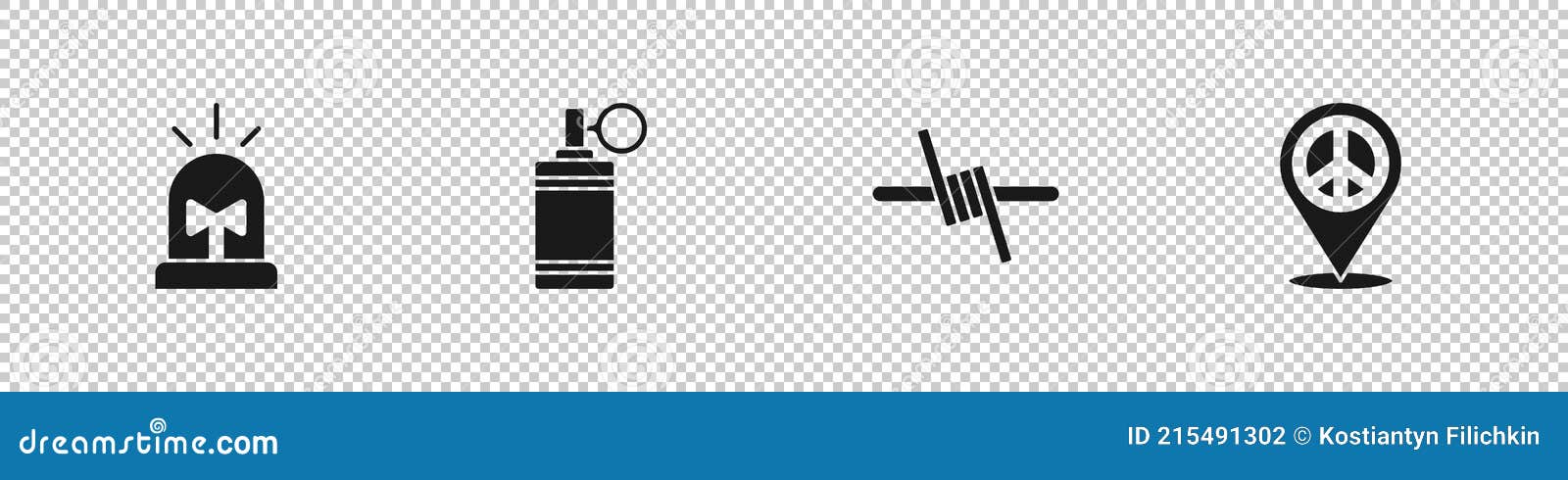 Set Flasher Siren, Hand Grenade, Barbed Wire and Location Peace Icon ... Set Flasher Siren, Hand Grenade, Barbed Wire and Location Peace Icon ...