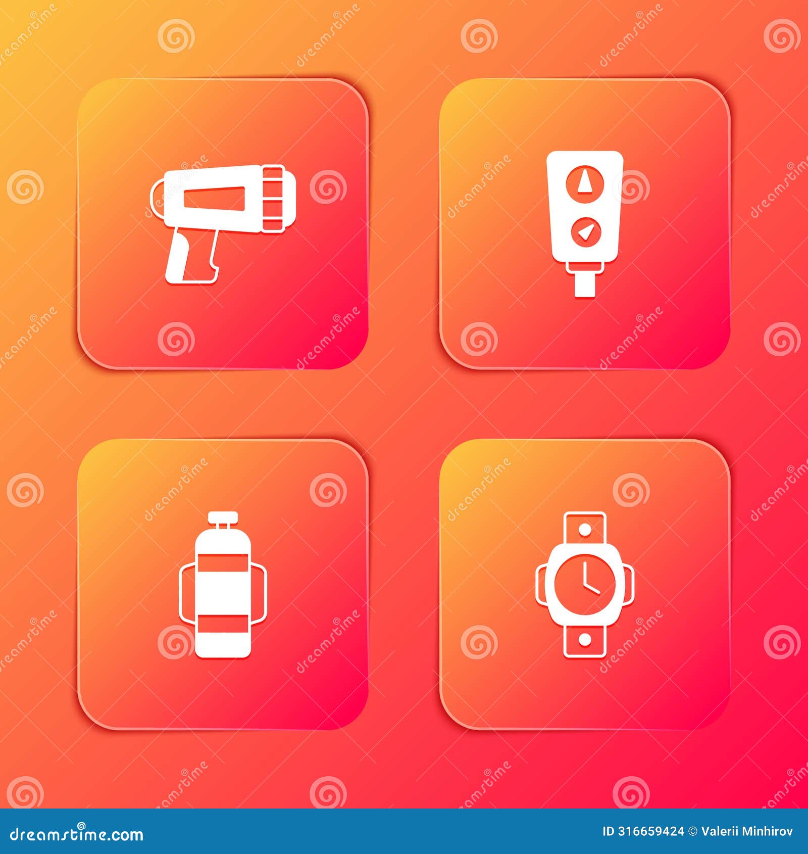 Set Flashlight for Diver, Gauge Scale, Aqualung and Diving Watch Icon ...