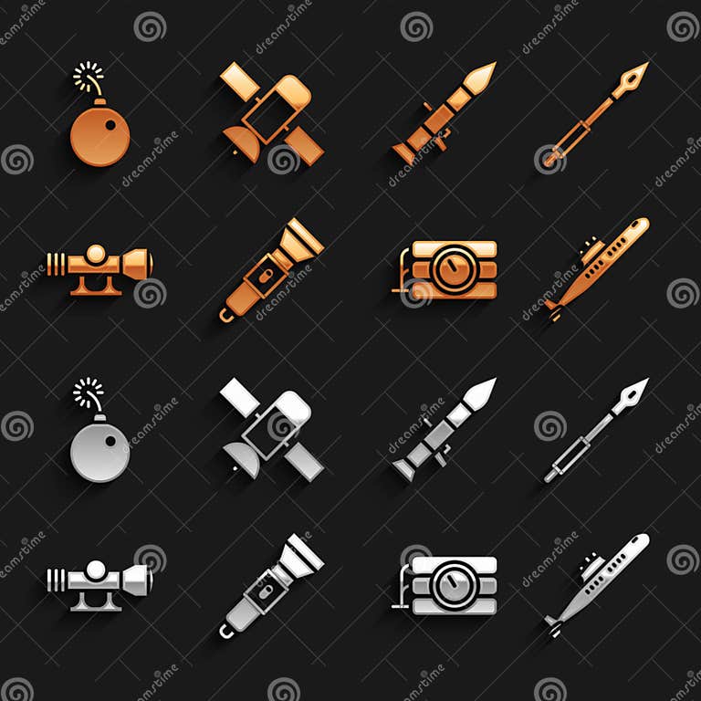 Set Flashlight, Medieval Spear, Submarine, Dynamite and Timer Clock ...