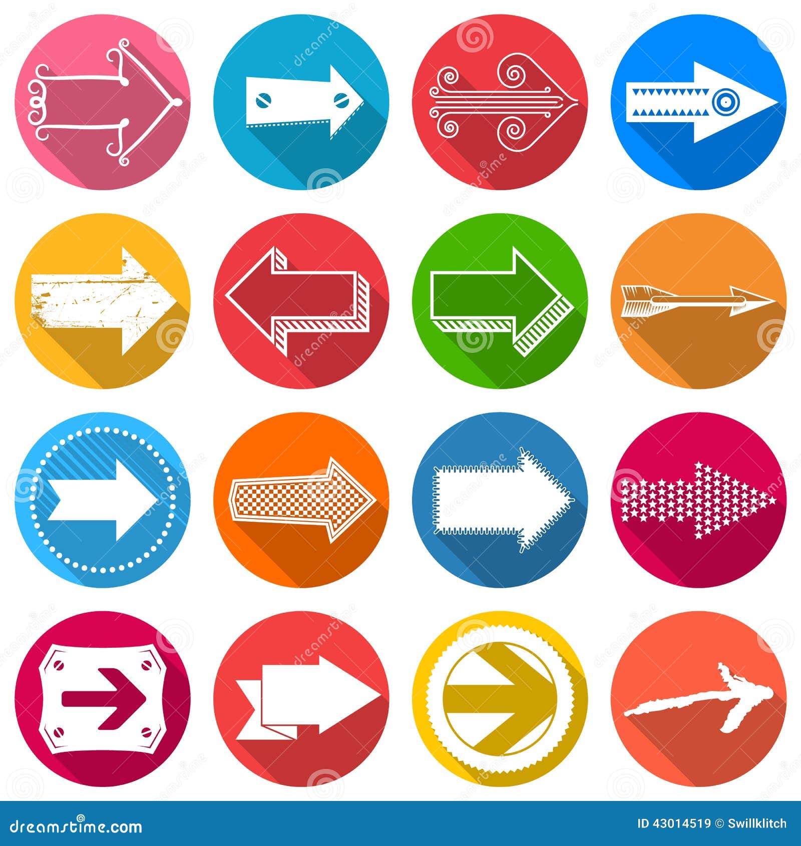 Set of Flat Arrow Icons with Long Shadow Stock Vector - Illustration of ...