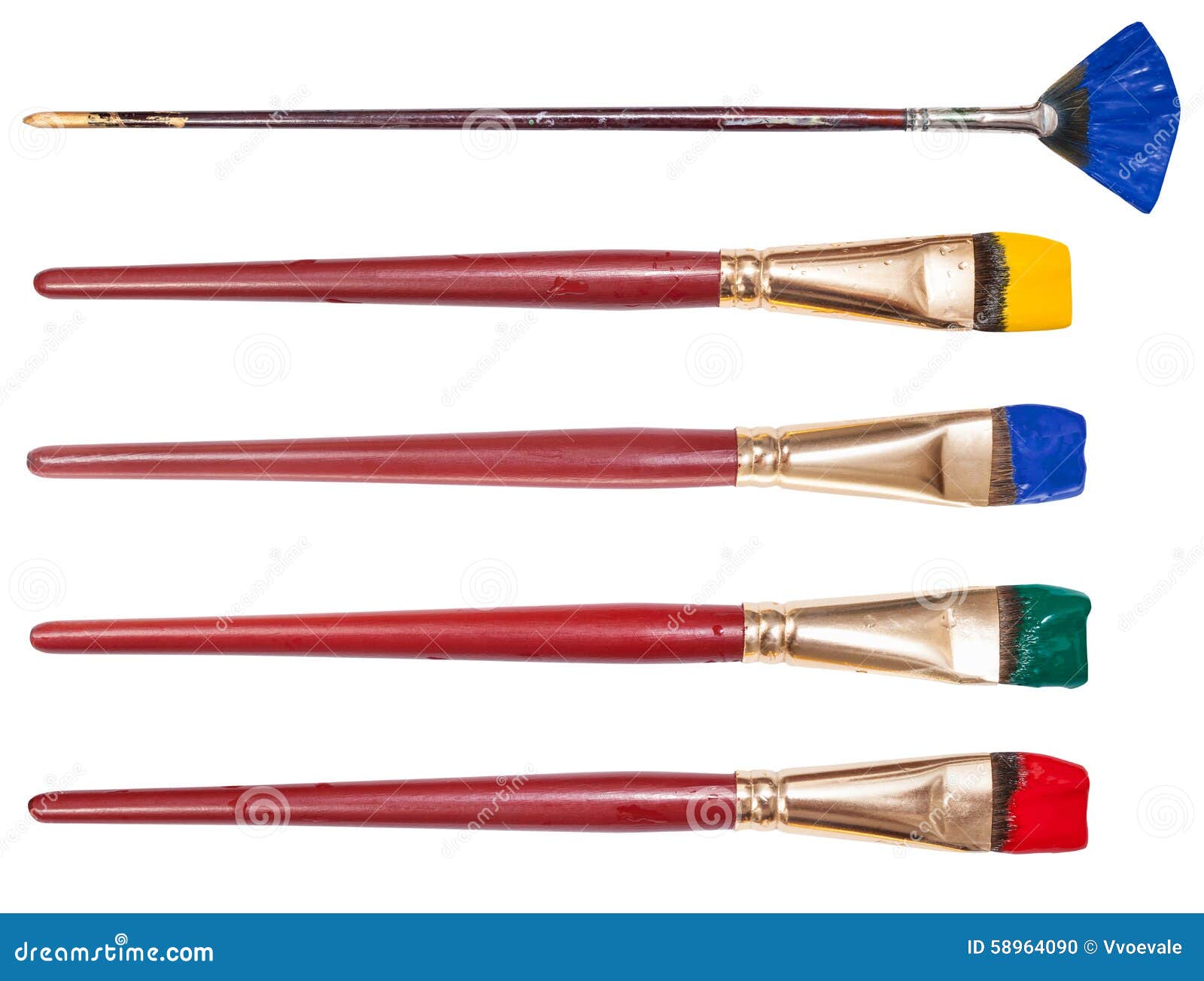 Set of Flat Artistic Paintbrushes with Painted Tips Stock Photo - Image ...