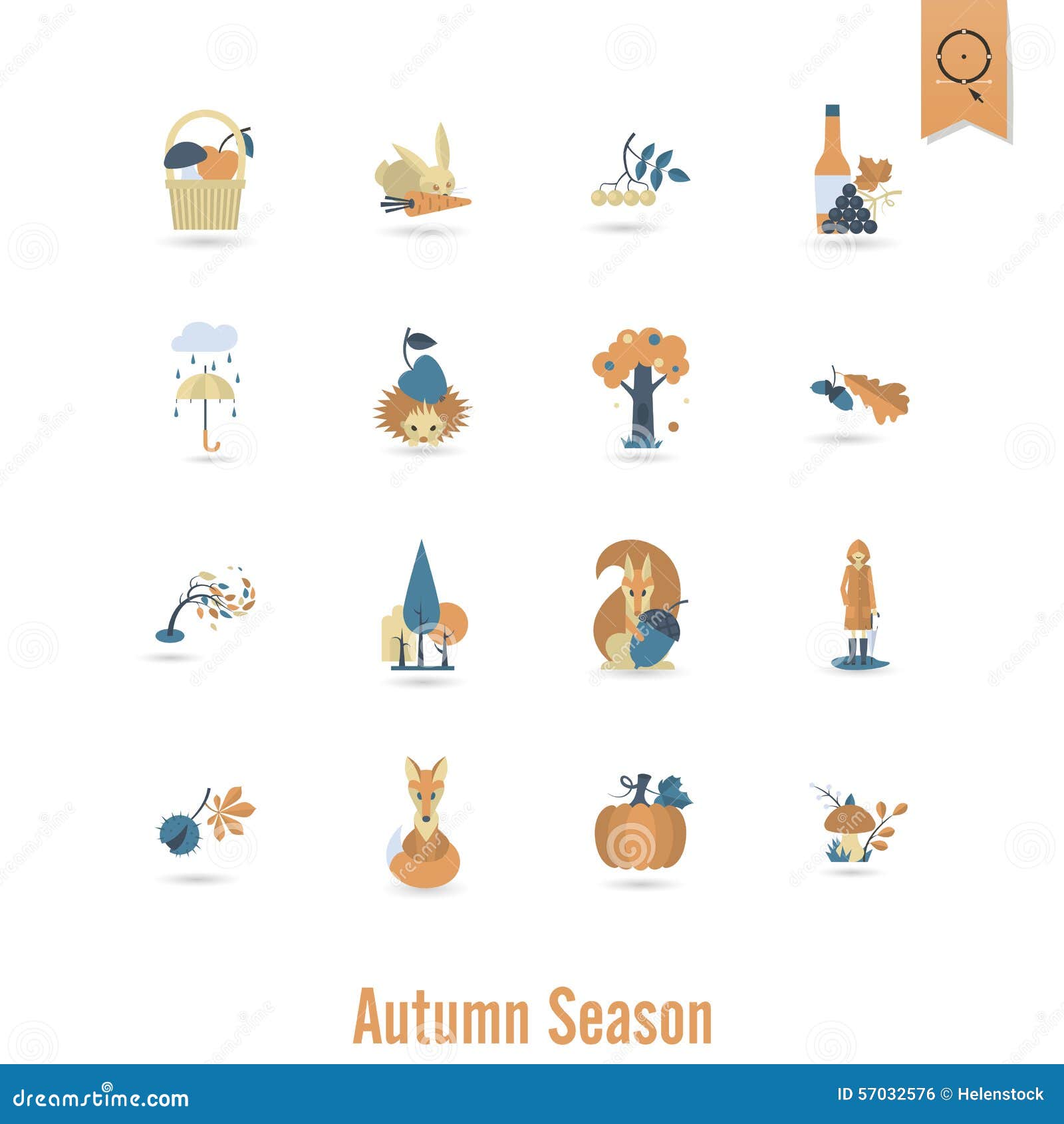 Set of Flat Autumn Icons stock vector. Illustration of pumpkin - 57032576
