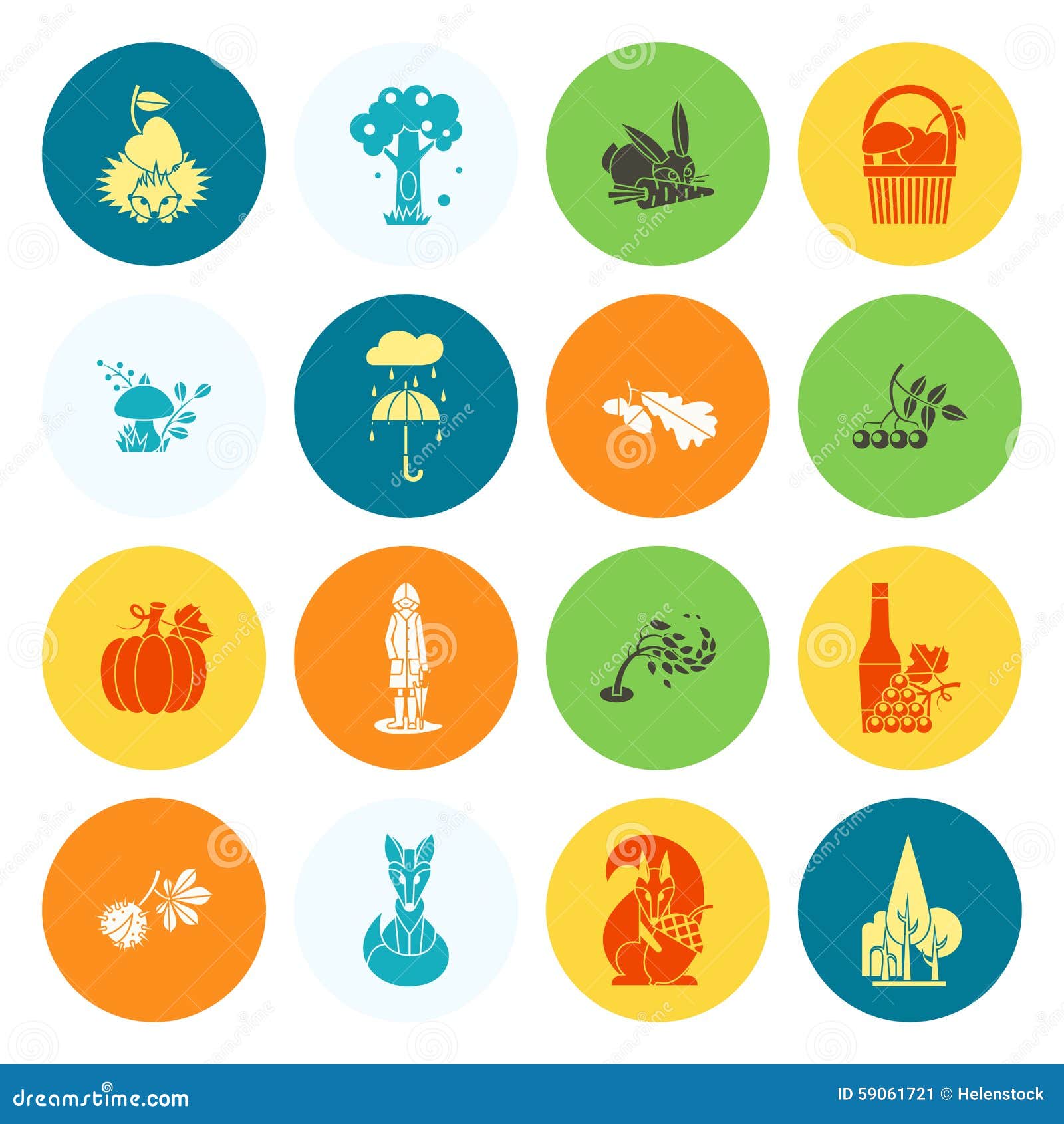 Set of Flat Autumn Icons stock vector. Illustration of foliage - 59061721