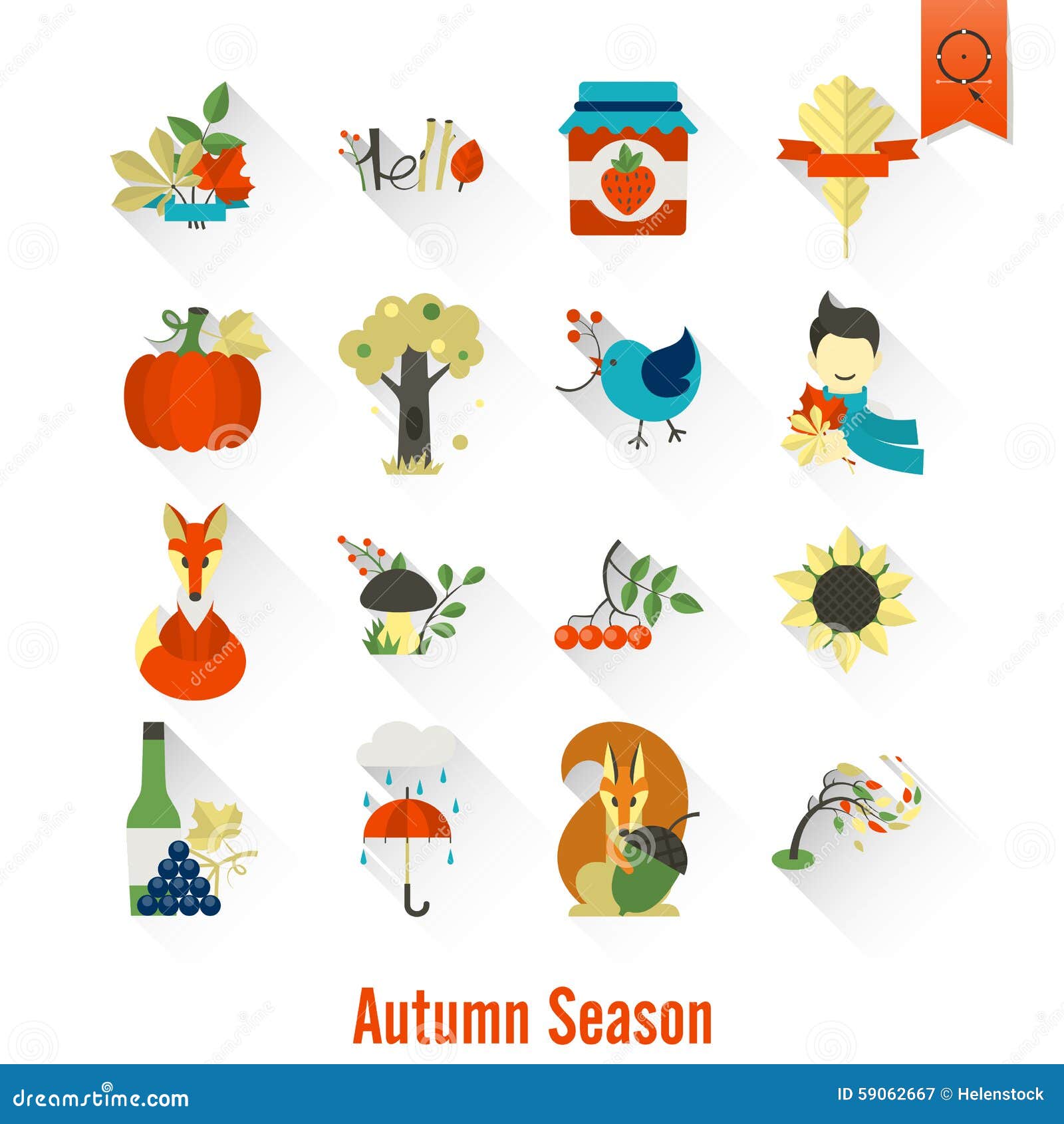Set of Flat Autumn Icons stock vector. Illustration of mushroom - 59062667