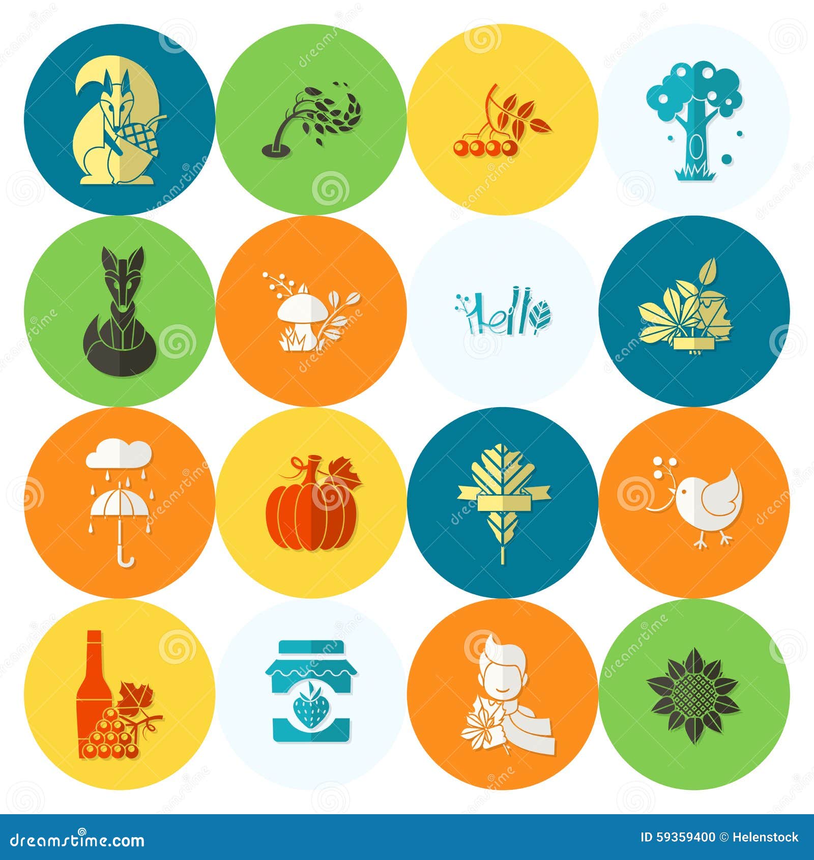 Set of Flat Autumn Icons stock vector. Illustration of bunch - 59359400
