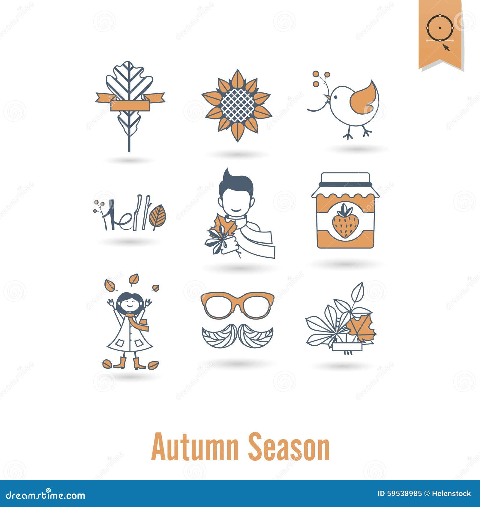 Set of Flat Autumn Icons stock vector. Illustration of branch - 59538985