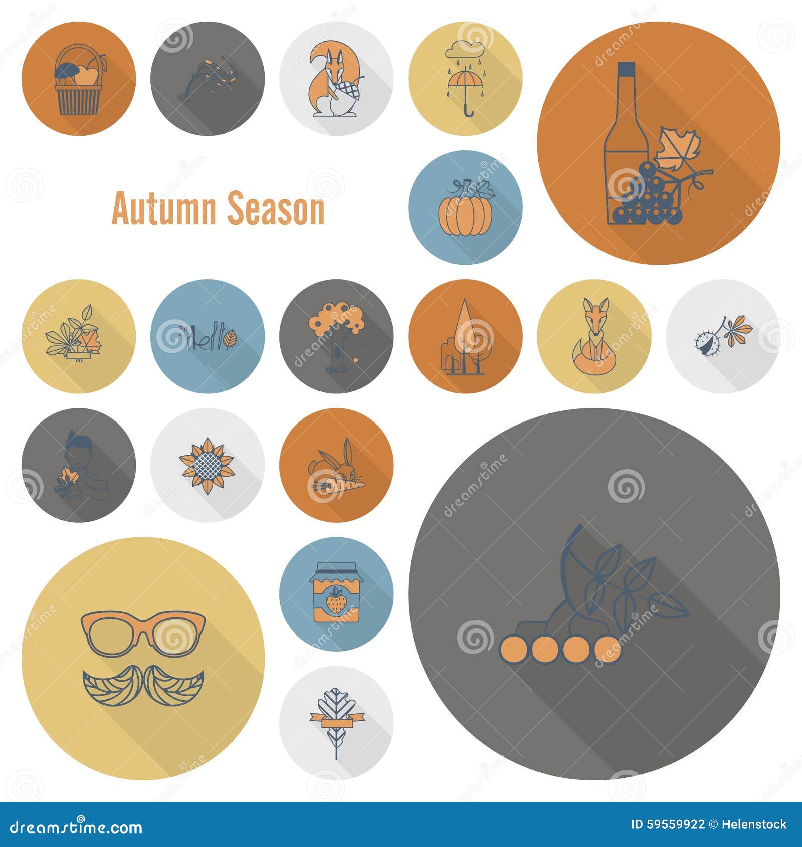 Set of Flat Autumn Icons stock vector. Illustration of element - 59559922