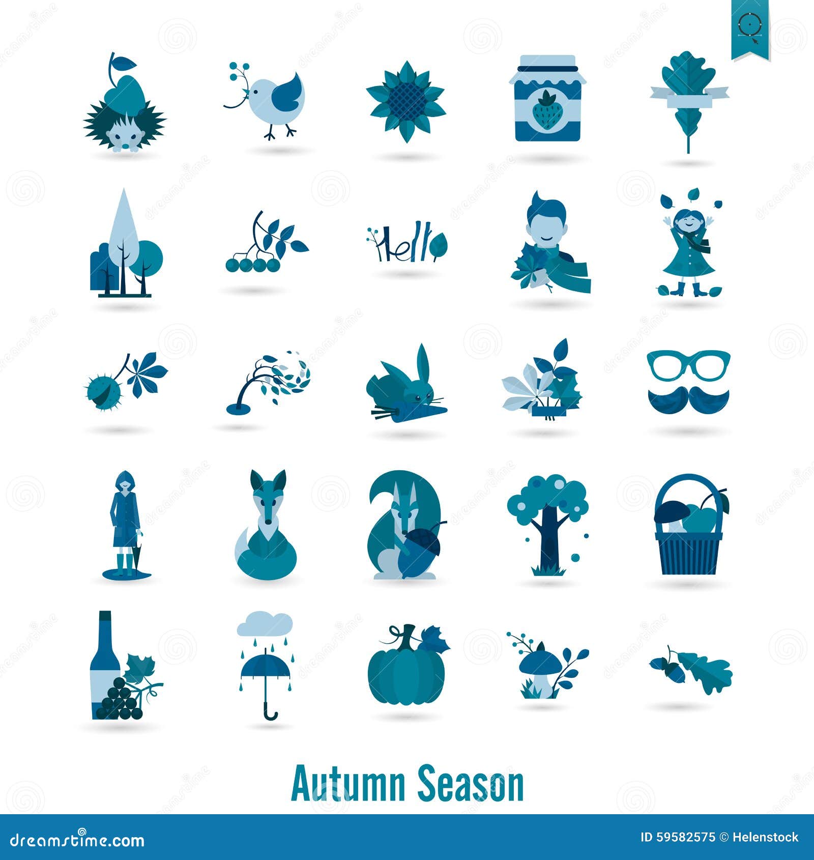 Set of Flat Autumn Icons stock vector. Illustration of harvest - 59582575