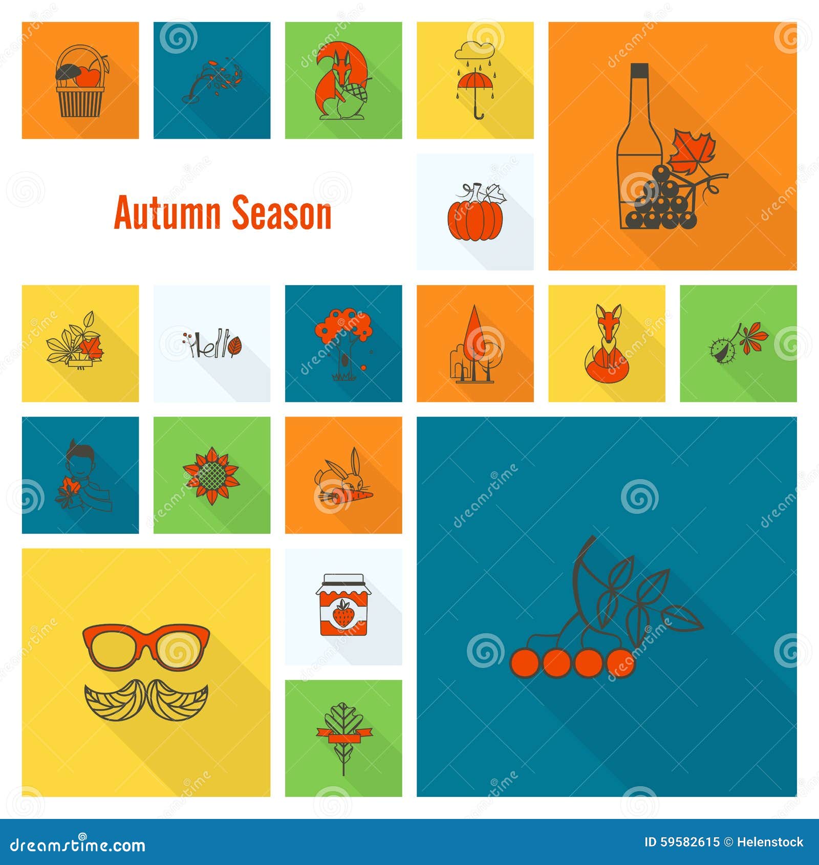 Set of Flat Autumn Icons stock vector. Illustration of abstract - 59582615