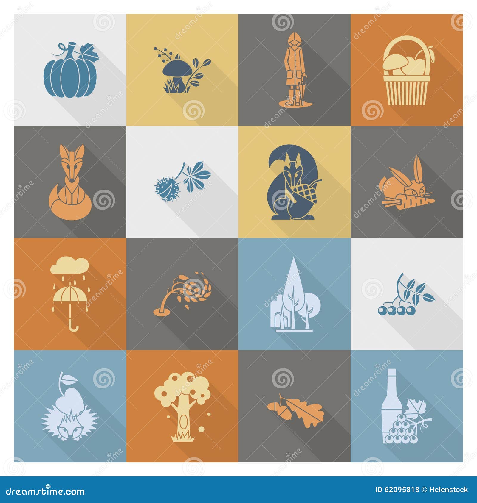 Set of Flat Autumn Icons stock vector. Illustration of chestnut - 62095818