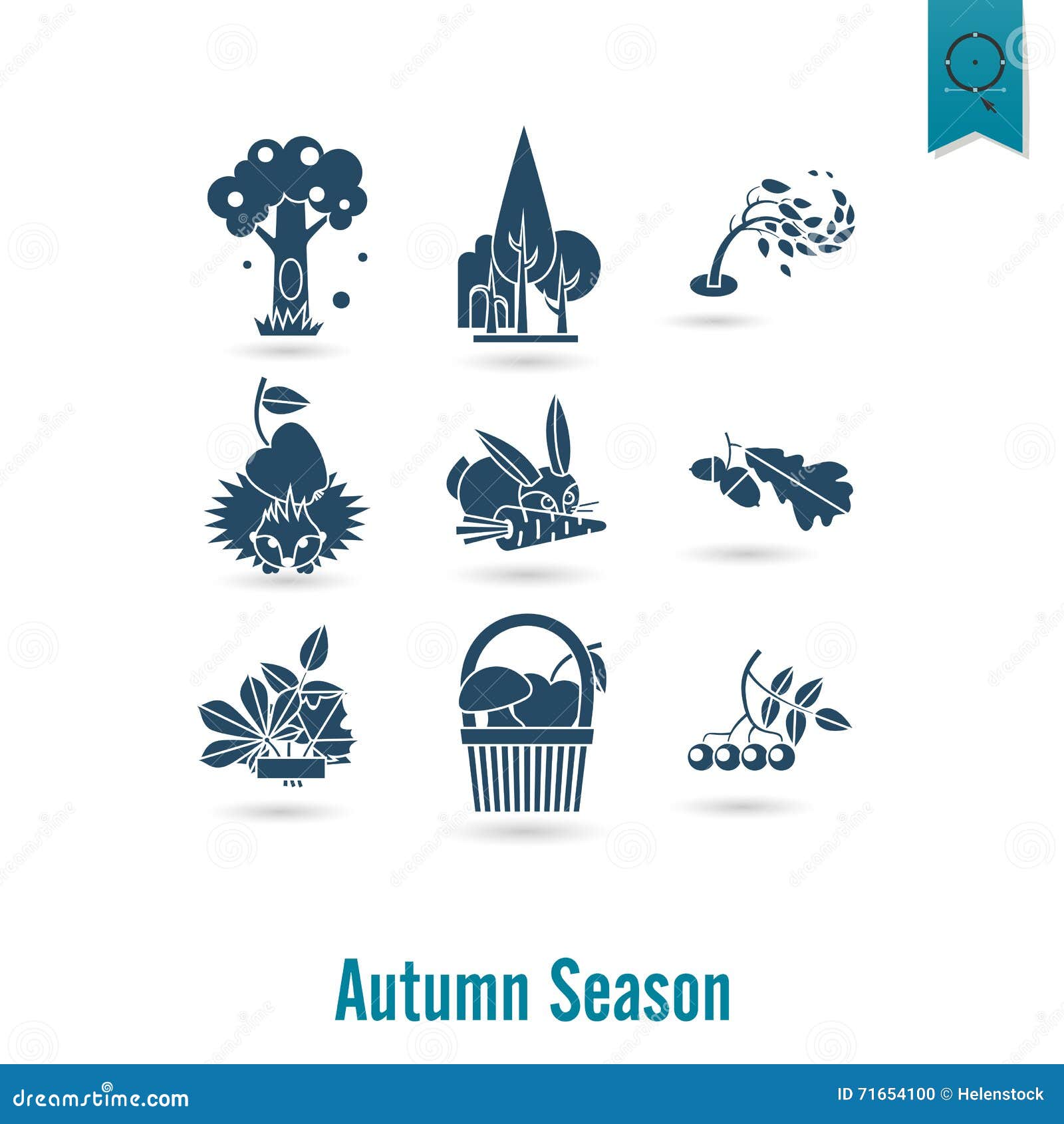Set of Flat Autumn Icons stock vector. Illustration of cloud - 71654100