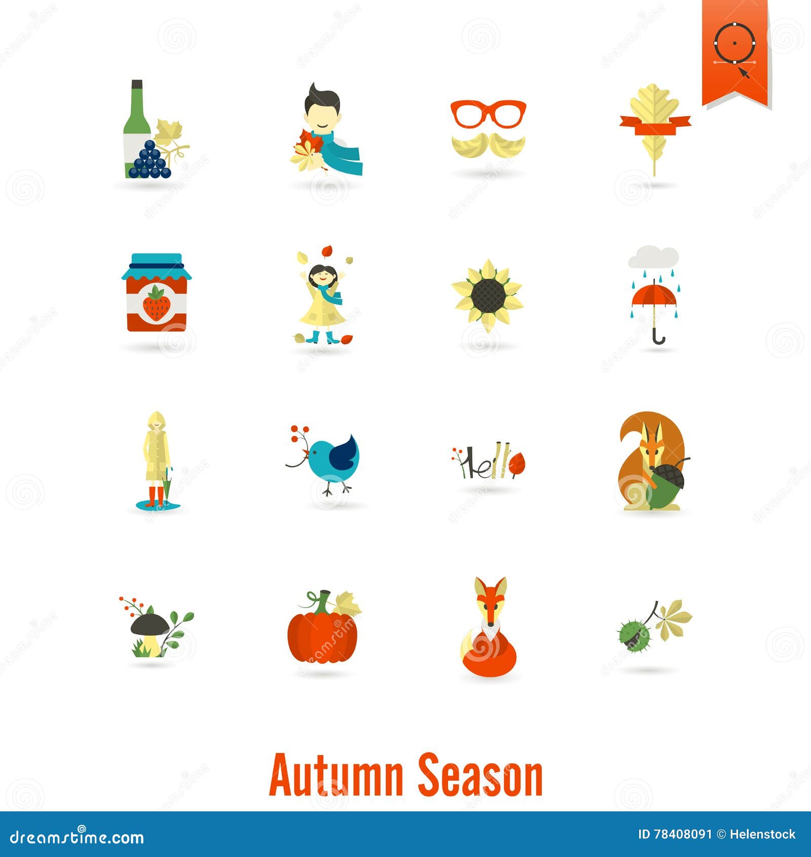 Set of Flat Autumn Icons stock vector. Illustration of leaves - 78408091
