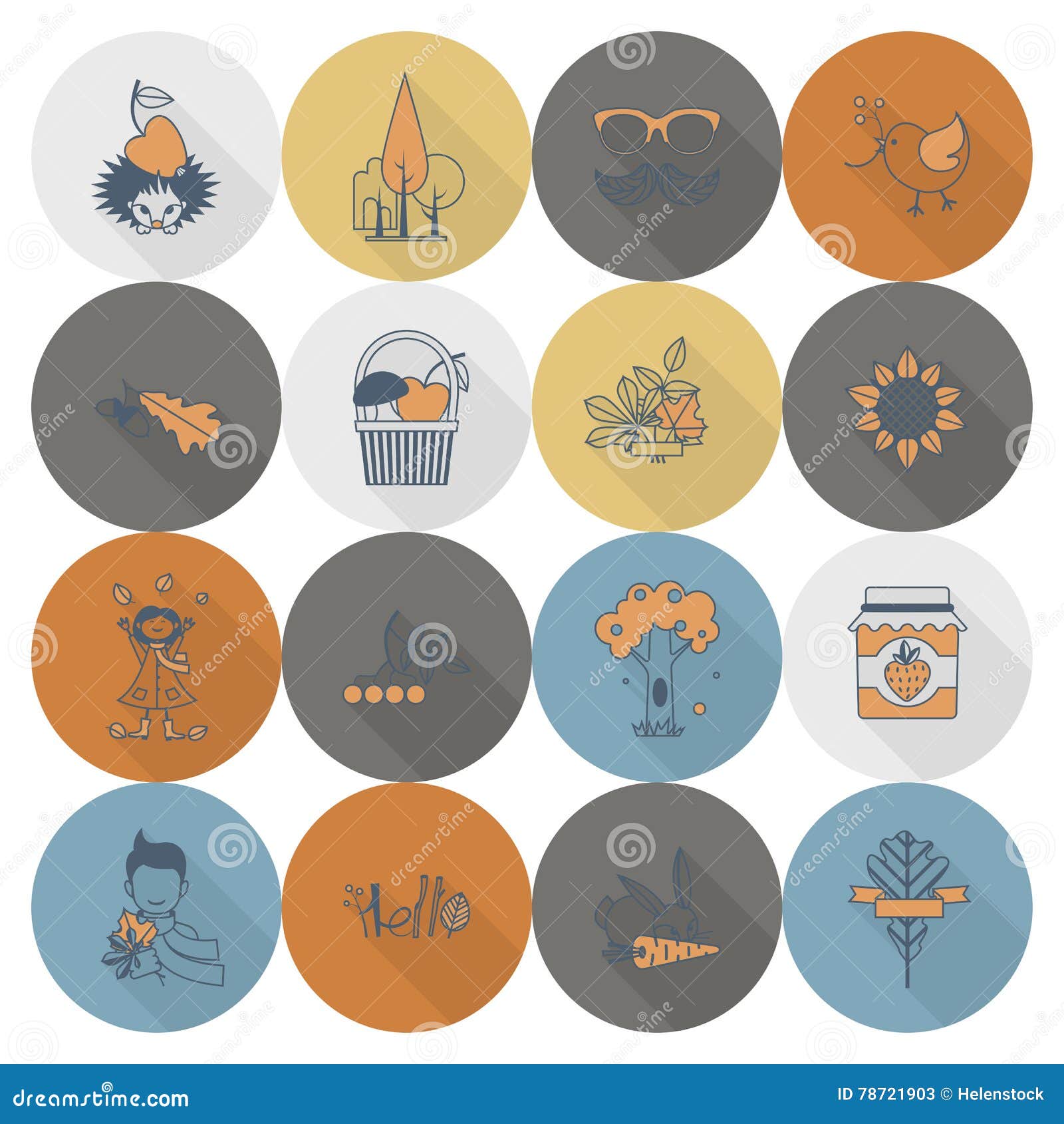 Set of Flat Autumn Icons stock vector. Illustration of icon - 78721903