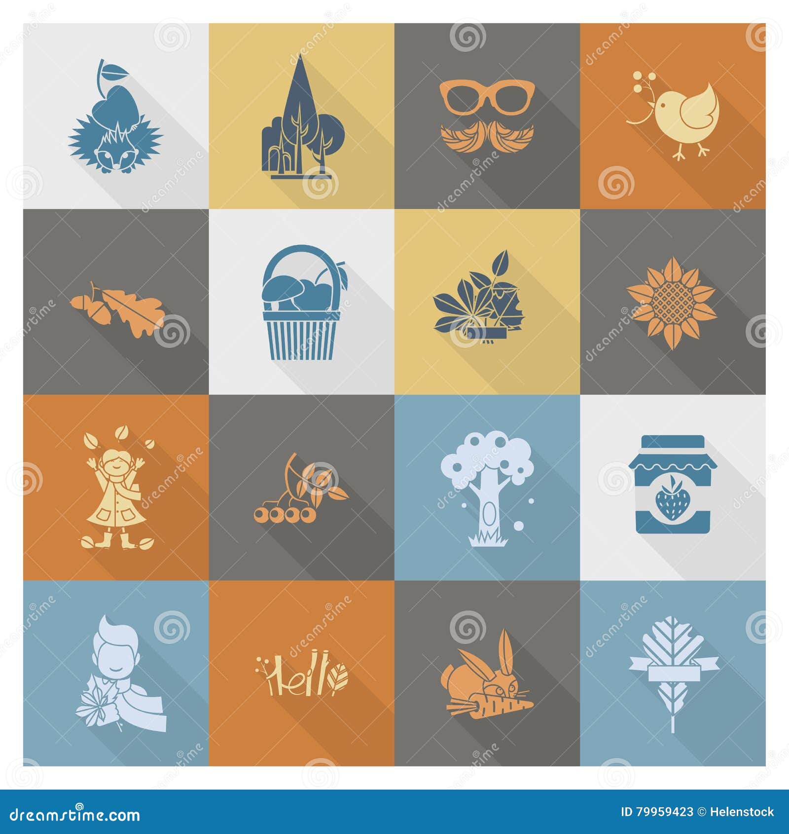 Set of Flat Autumn Icons stock vector. Illustration of grapes - 79959423