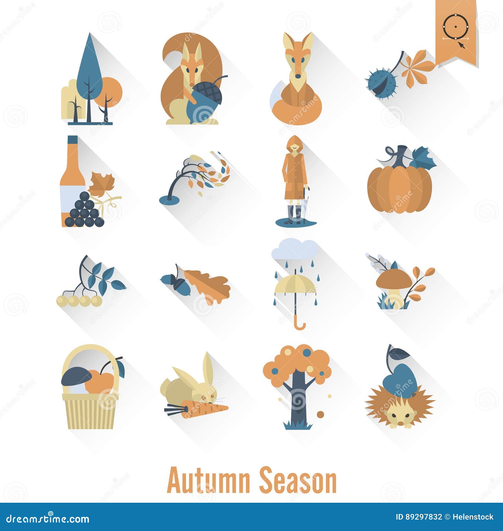 Set of Flat Autumn Icons stock vector. Illustration of branch - 89297832