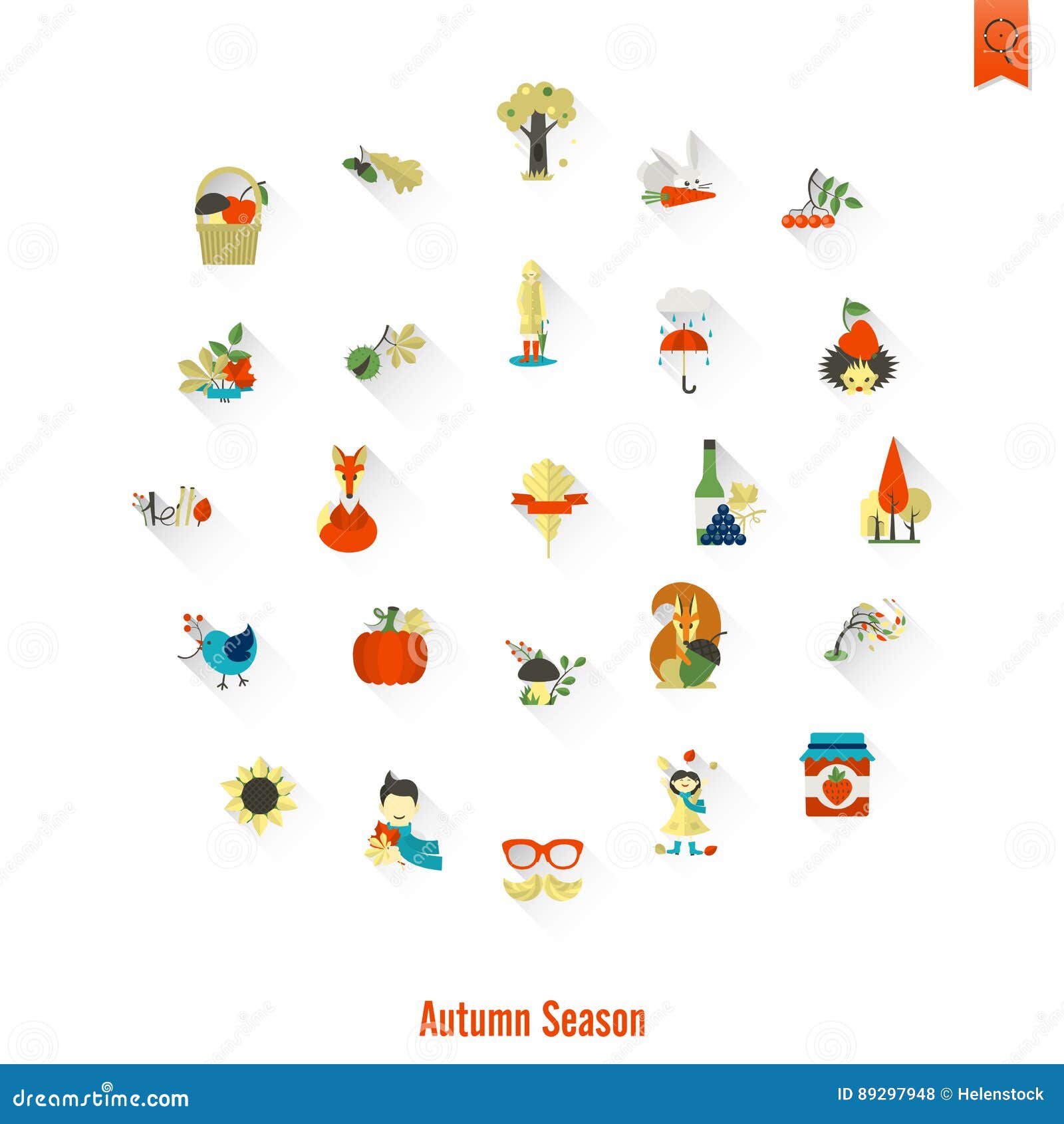 Set of Flat Autumn Icons stock vector. Illustration of grapes - 89297948